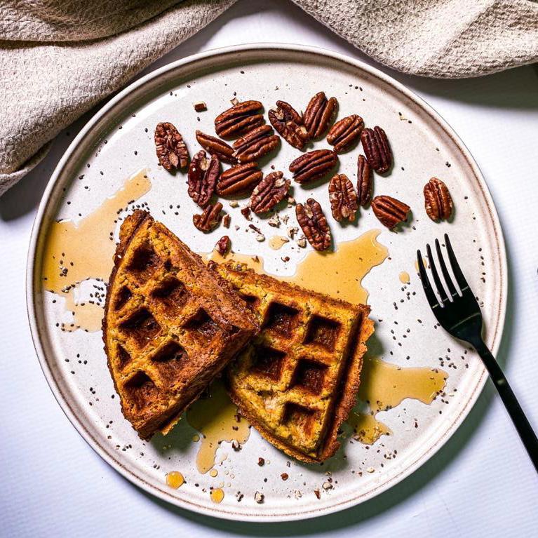 Pumpkin protein waffles + maple syrup – Cleanse and Glow